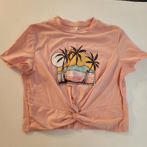 Tops | Pink Tropical Sunset Knot Front Tshirt Beach Vibes Size L 17 ...